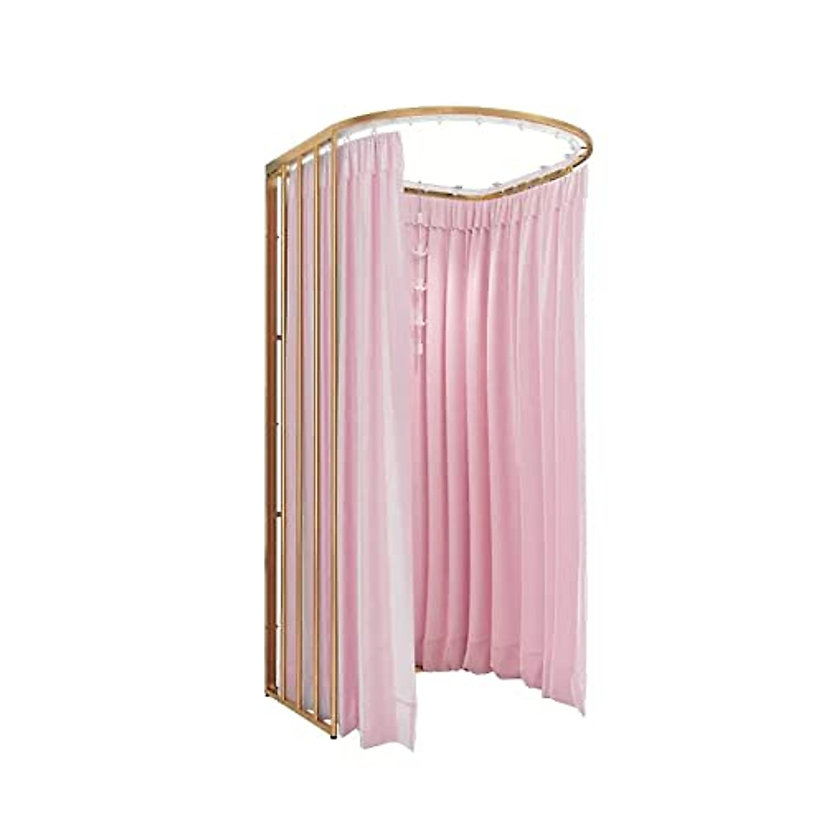 Clothing Store Fitting Room Curtain Gold Frame, Portable Temporary Mobile Privacy Protection Dressing Room, Foldable Mall Simple Changing Room and Display Rack, 200x95x95cm (Pink)