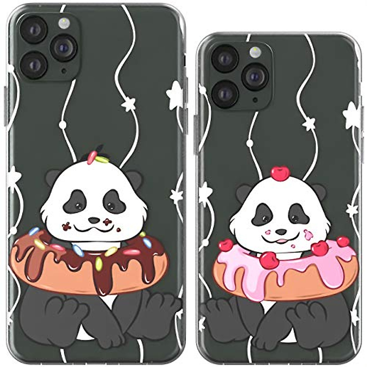 Toik Matching Couple Cases for Apple iPhone 11 Pro Xs Max Xr 10 X 8 Plus 7 6s 5s SE Kawaii Print Panda Silicone BFFs Animals Doughnut Gift Best Friend Sweet Relationship Girlfriend Cute