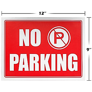 Ram-Pro NO PARKING Sign - 9" High x 12" Wide Red on White Reflective Plastic Signs for Driveway, Personal Parking Space (Pack of 4)