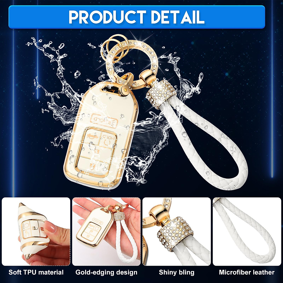 Datanly 2 Pcs Key Fob Cover with Metal Keychain Lanyard Soft TPU Full Protection Key Fob Case Holder(Compatible with Accord, Civic)