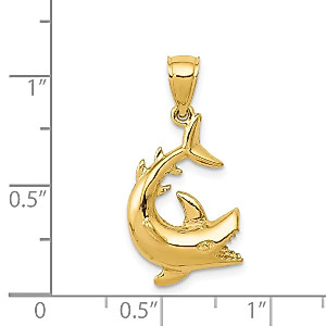 IceCarats 14K Yellow Gold Shark Necklace Charm Pendant 27mm x 13mm Only