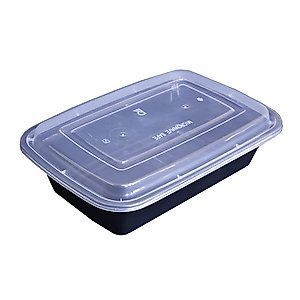 Generic 38 OZ Rectangular Plastic Container With Lid Combo Pack - 24 Sets, Black, LH-C38
