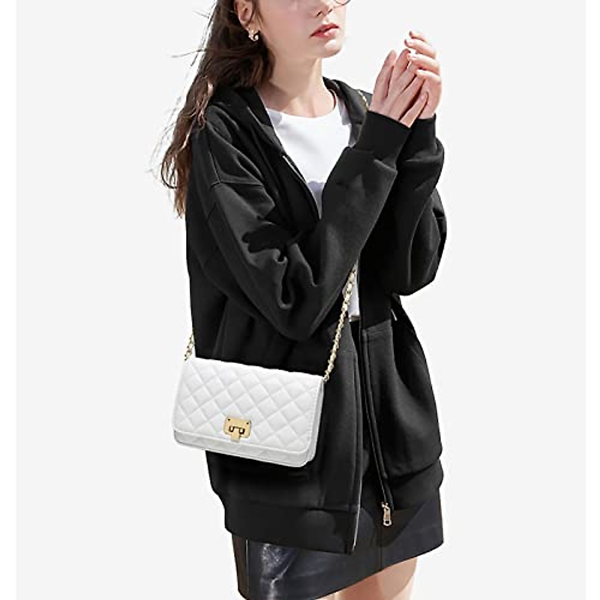 CATMICOO Quilted Small Clutch Purses for Women with Chain Strap (White)