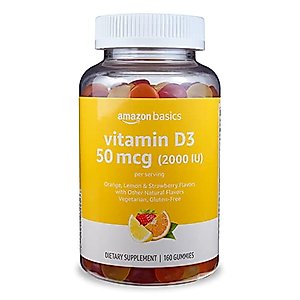 Amazon Brand - Solimo Vitamin D3 2000 IU, 160 Gummies (2 per Serving), Orange, Lemon & Strawberry