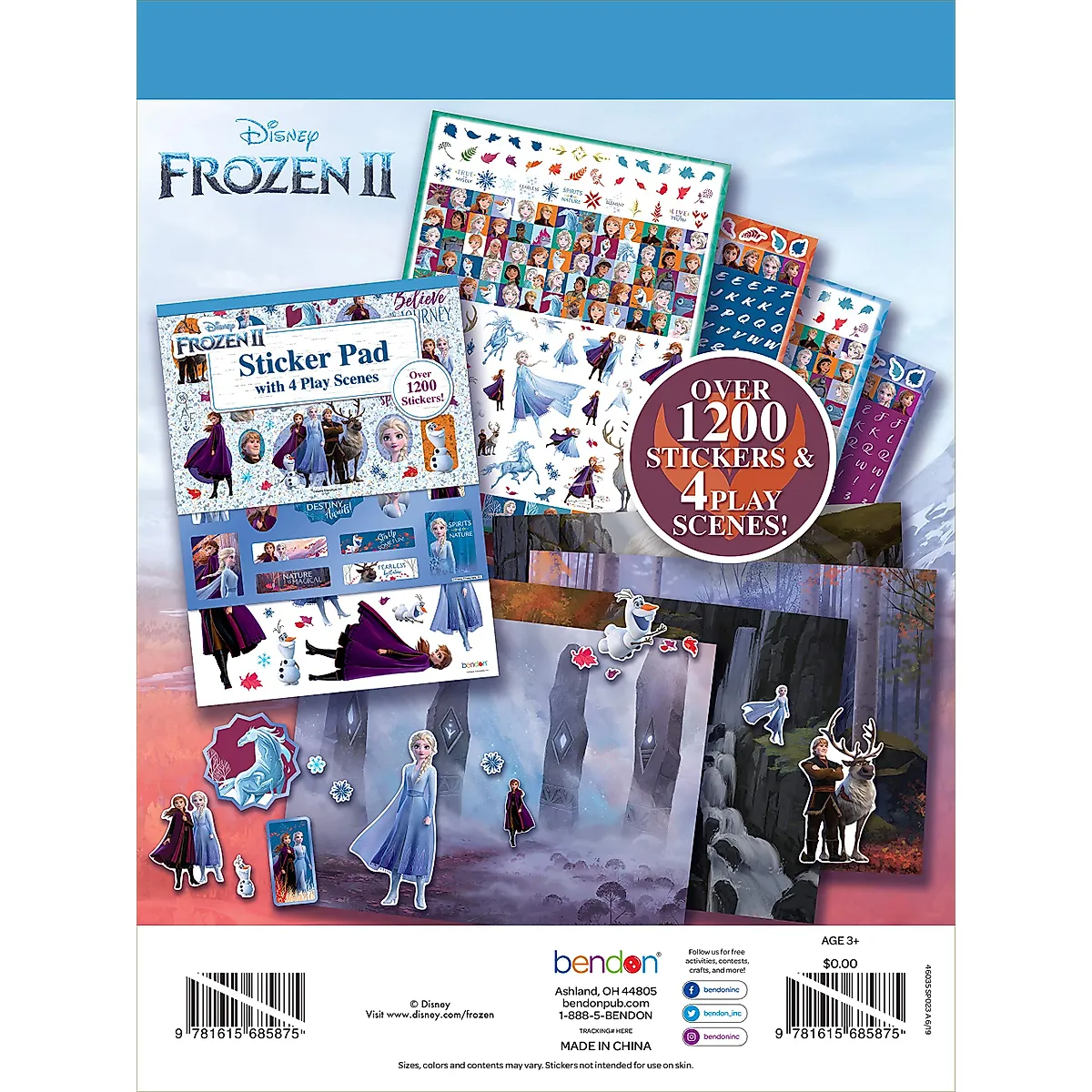 Disney Frozen 2 Sticker Pad with Play Scenes Including 1200 Stickers 46035 Bendon