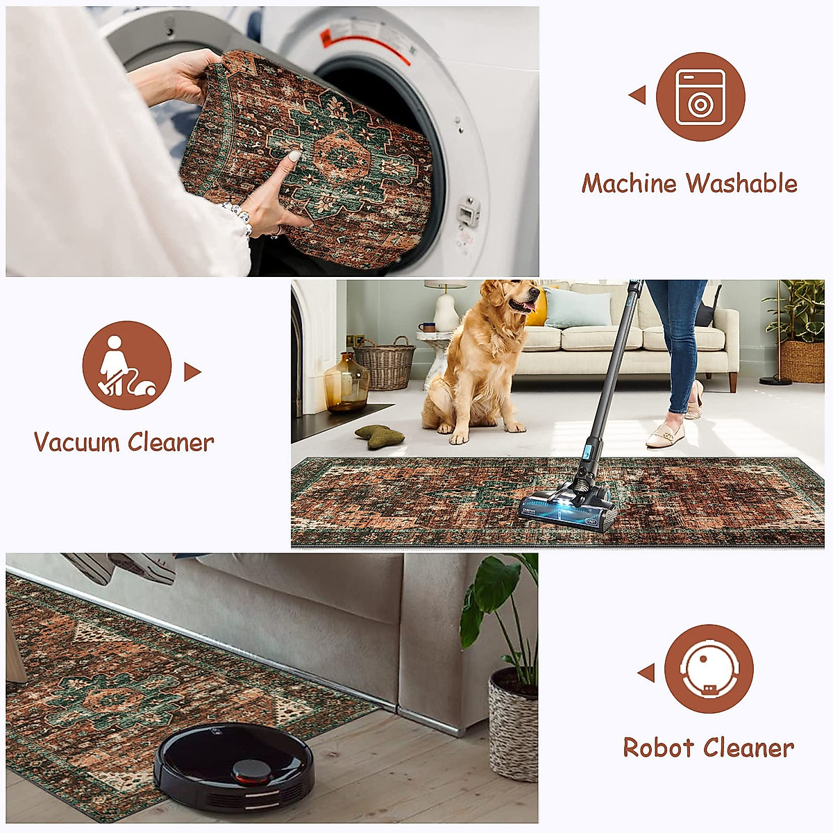 Moynesa Ultra-Thin Washable Round Rug - 3Ft Brown Entryway Rug Low Pile Bathroom Circle Mat, Non Slip Non Shedding Indoor Kitchen Floor Accent Carpet for Bedroom Living Room Foyer Doorway