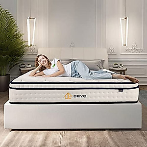 Devo Full Mattress,10 Inch Medium Firm Feel Hybrid Mattress in a Box, Memory Foam & Individually Wrapped Pocket Coils Innerspring Hybrid Mattress with Motion Isolation and Pressure Relief, CertiPUR-US