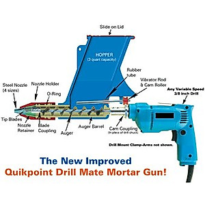 Quickpoint Mortar Gun Drill Adaptor - Perfect For tuckpointing, brick work, stone work, thin brick, grouting, crack repair, and glass block