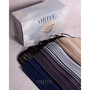 VIRTUE CODE Support Face Masks - Soft 3 Ply Comfort Face Masks, Colorful Disposable Face Mask 50 Pack. Grey Beige Navy Blue Colored Masks. Adults Mens and Womens Disposable Face Masks