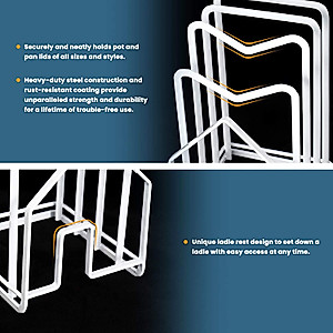 Kitchen Bakeware Pot Lid Rack Holder, 4 Slots Multifunctional Kitchen Organizer Metal Storage Shelf for Cookware, Chopping Cutting Board, Counter Cabinet, Plates, Dishes