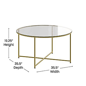 Flash Furniture Greenwich Collection Coffee Table - Modern Clear Glass Coffee Table - Crisscross Brushed Gold Frame