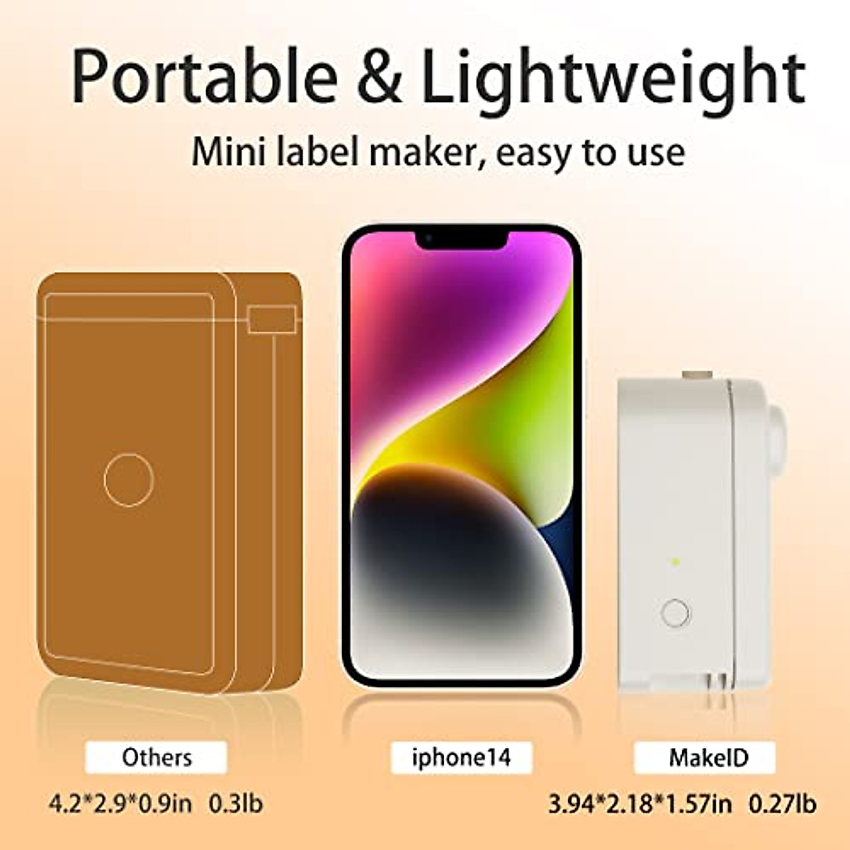 Makeid Label Maker Machine with 2 Tapes (1 White+ 1 Transparent) 3/5 inch or 16mm USB Rechargeable Thermal Label Printer for Android iOS Cute Fonts Emoji Stickers Fast and Easy, Beige