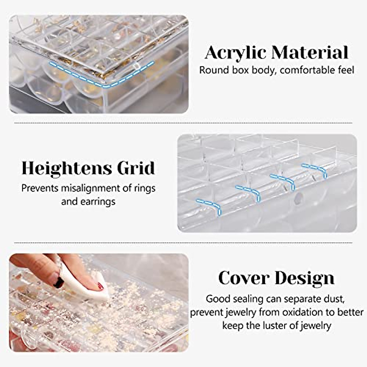 INMORVEN Earring Organizer, Jewelry Organizer Box for Earrings Storage, Clear Acrylic Bead Organizer with 38 Small Compartment Tray, 3 Layer Stackable Jewelry Case Gift for Women Girls