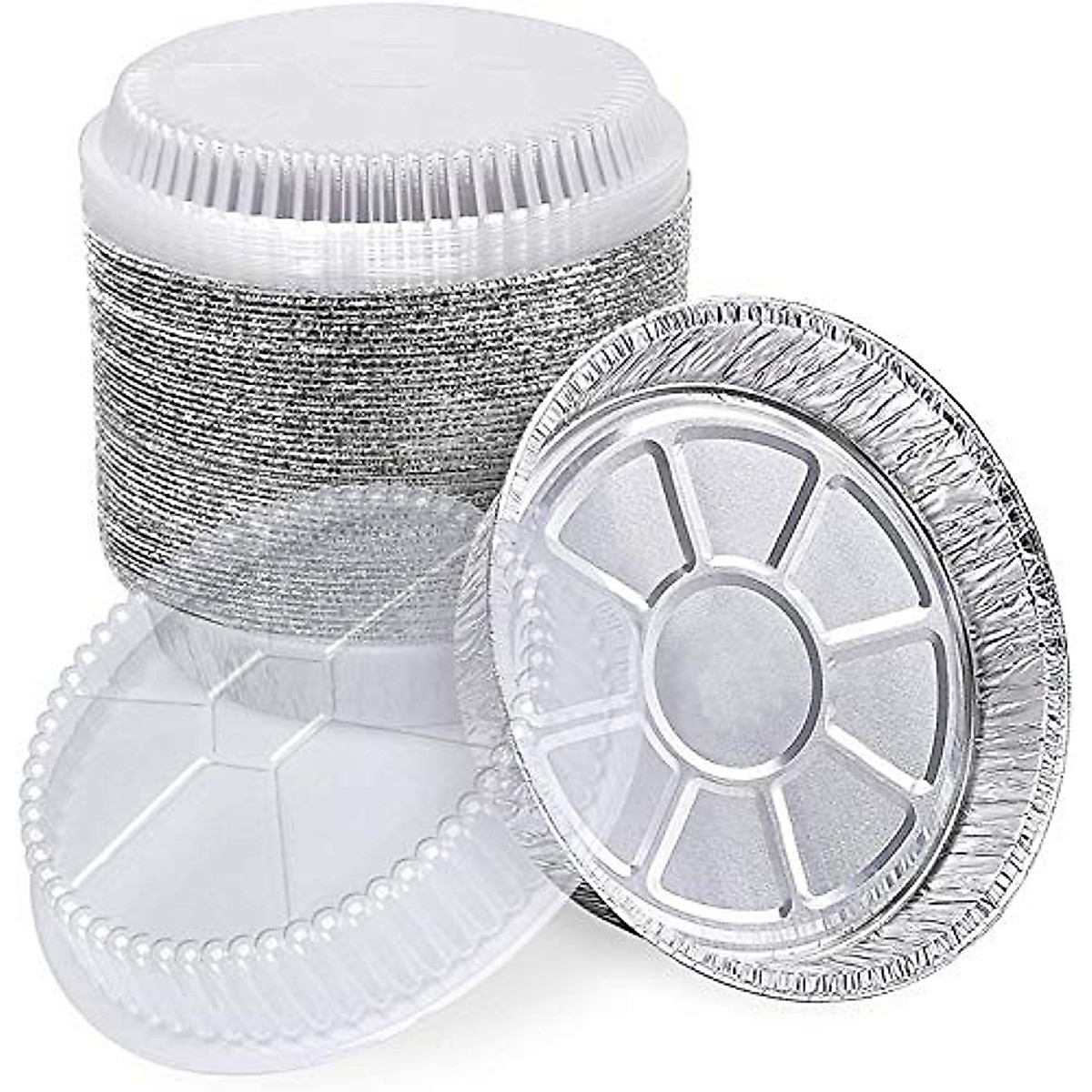 DecorRack 14 Round Aluminum Pans with Dome Lid, 9 Inch Heavy Duty Tin Foil Pans, Perfect for Reheating, Baking, Roasting, Meal Prep, To-Go Containers, Environmentally Friendly (Pack of 14)
