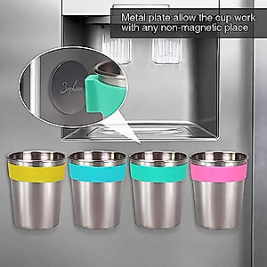 SOPHICO Magnetic Hanging Cups for Toddlers Kids and Adults, Hanging Cup on Fridge or Water Coolers, for Independent Drinkers (Mix, Stainless Steel)