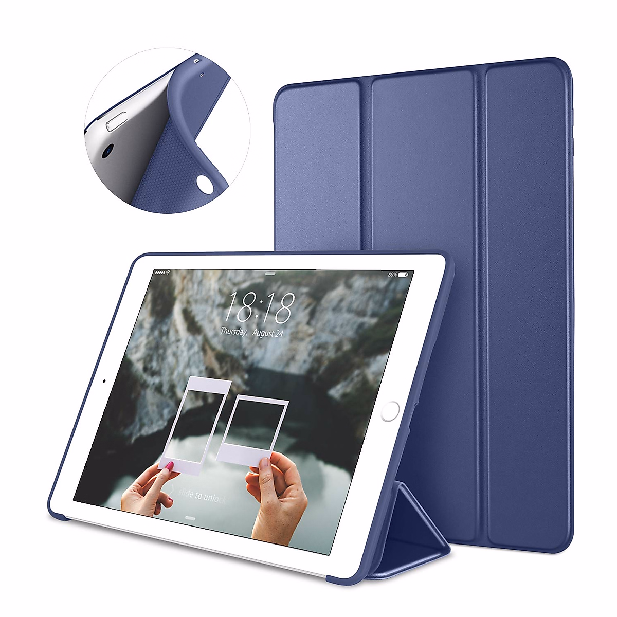 DTTO Mini Case for iPad Mini 3/2/1, (Not Compatible with Mini 5th Generation) Ultra Slim Lightweight Smart Case Trifold Cover Stand with Flexible Soft TPU Back [Auto Sleep/Wake],Navy Blue