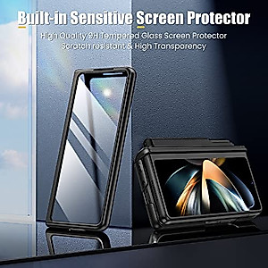 Caka for Z Fold 4 Case, Galaxy Z Fold 4 Case with Screen Protector & S Pen Holder, Kickstand Ring Stand Camera Cover & Hinge Protection Phone Case for Samsung Galaxy Z Fold 4 5G 2022-Black