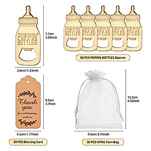 50 Pieces Baby Bottle Openers, Poppin Bottle Design for Baby Shower Favors with Tank You Gift Tag Card in Bulk