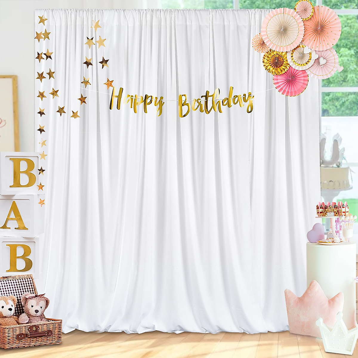 10ft x 10ft White Backdrop Curtains for Parties Thick White Backdrop Drape for Wedding Baby Shower 2 Panels 5ft x 10ft