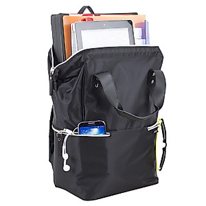 BODHI Doctor Bag Style Top Load Backpack Purse With Front Large Zipper Pockets, Black