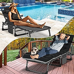 Barbella Folding Camping Cots Sleeping Cots for Adults, Adjustable 4-Position Folding Chaise Outdoor Patio Lounge Chairs, Portable Folding Bed Reclining Chair for Camping Pool Beach Patio Sun Tanning