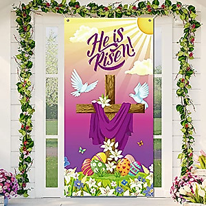 Easter Door Cover He is Risen Easter Door Decoration Background Backdrop Hanging Banner for Home Garden Door Holiday House Easter Party 71 x 35 Inch (Hope)