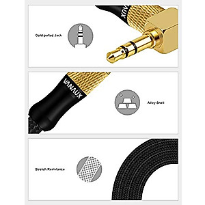 Aux Cable for Car， VANAUX 90 Degree Right Angle Auxiliary Cable Stereo Aux Jack to Jack Cord Compatible for Mp3 Player, Car Stereos, Smartphone, Speakers, Headphone and More(5ft/1.5m)