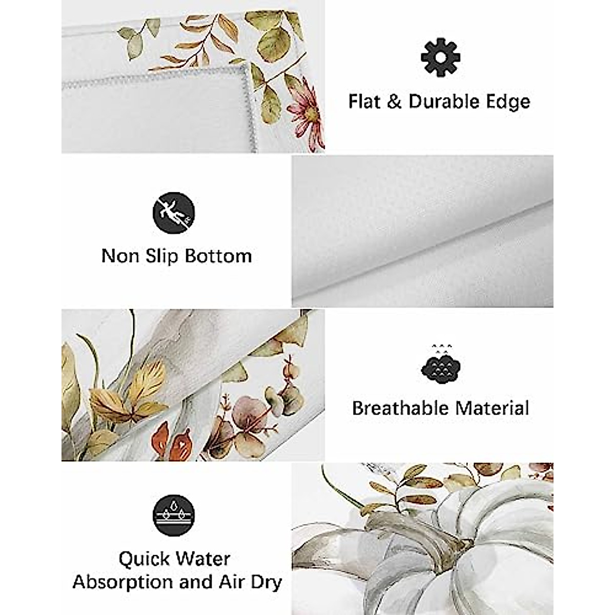 Fall Floral Thanksgiving Outdoor Rug for Patio, Large Floor Mat Grey Pumpkin Maple Leaves Non Slip Area Rug Rubber Backing Quick Dry Clearance Carpet for Camping, Garden, Lawn, Deck, Porch, 4' x 6'