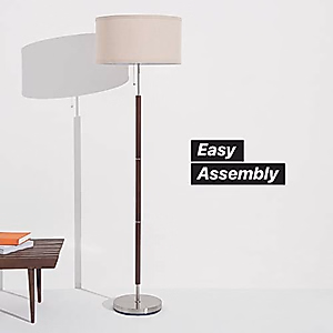 Brightech Carter LED Floor Lamp, Drum Shade Tall Lamp with Walnut Wood Finish, Great Living Room Décor, Mid-Century Lamp for Living Rooms & Offices, Mid Century Modern Lamp for Bedroom
