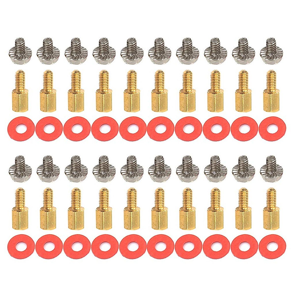 Ywengouy 20Pcs Golden Motherboard Riser+Screws Computer Red Washers 6.5mm 6-32-M3 Gasket