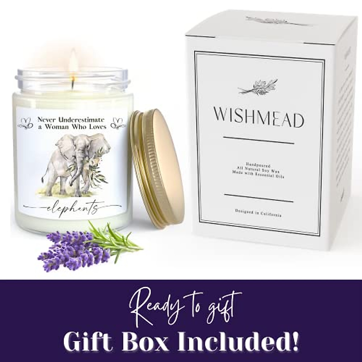Wishmead Elephant Gifts for Women - Lavender Candle - Elephants Gifts for Women - Elephant Decor Housewarming Gift - Birthday Gifts for Mom Best Friend