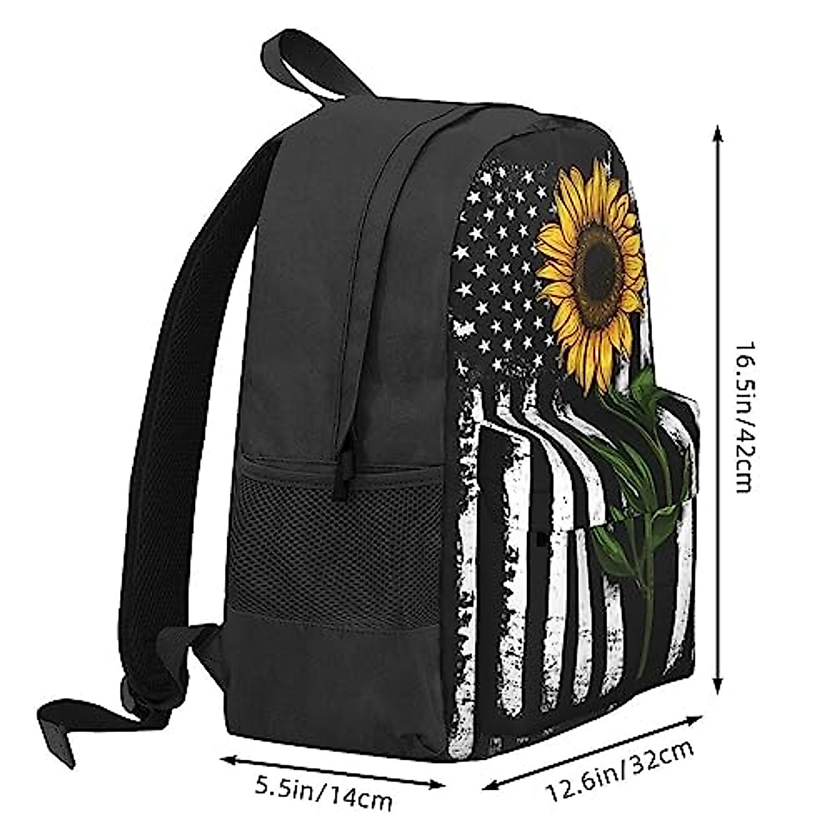 JASMODER Sunflower And American Flag Laptop Backpack Hiking Travel Daypack For Men Women And Youth