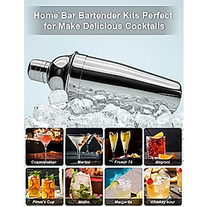 Bokhot Bartender Kit, 14 Piece Cocktail Shaker Set Stainless Steel Bar Tools with Rotating Stand, 25 oz Shaker Tins, Jigger, Spoon, Pourers, Muddler, Strainer, Tongs, Bottle Stoppers, Opener, Recipes