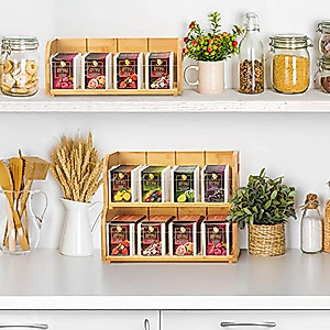 Bamboo Tea Bag Organizer, 3-Tier Tea Bag Holder Storage Organizer, Stackable Tea Packet Rack/Shelf, Tea Station Stand with Acrylic Partition for Counter, Cabinet and Pantry