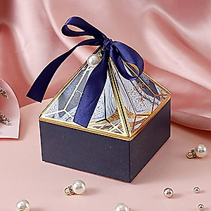 50pcs Navy Blue Gem Tower Birthday Wedding Party Favor Boxe with Ribbon Bead Gift Bags Chocolate Candy and Packaging Gift Boxes Bridal Shower Baby Shower