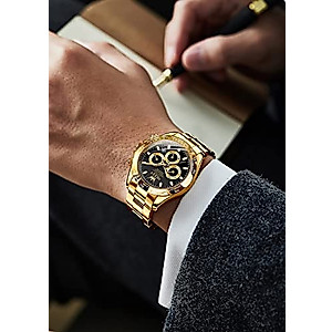 OLEVS Men's Black Gold Watches Automatic Mechanical Self Winding Stainless Steel Bezel Luminous Waterproof Luxury Dress Wrist Watches