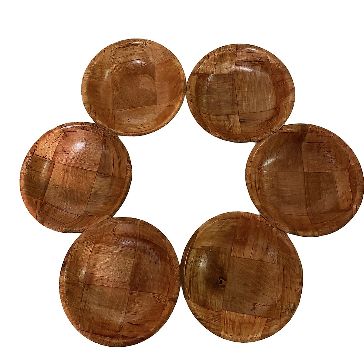 Grace Natural Wooden woven salad bowl, set of 6 Snack bowls 6 inch inch, Party size, Fruit bowl by Grace natural wood bowl, Premium quality, All Natural