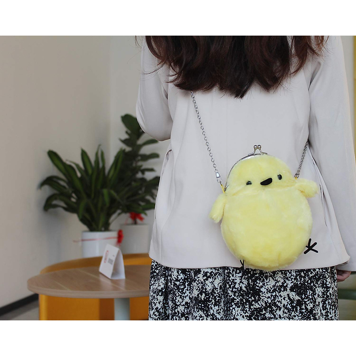 JHVYF Women Cute Plush Crossbody Bag Small Chick Shoulder Purse Cell Phone Wallet Clasp Closure Bags with 45" Chain Strap Yellow