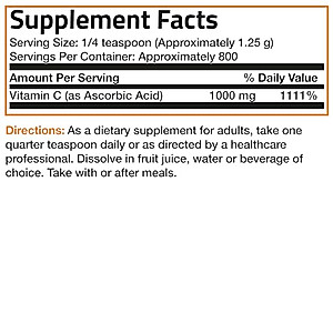 Vitamin C Powder Pure Ascorbic Acid Soluble Fine Non GMO Crystals – Promotes Healthy Immune System and Cell Protection – Powerful Antioxidant - 1 Kilogram (2.2 Lbs)