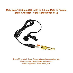 Mobi Lock 6.35mm Plug to 3.5mm Socket (Pack of 2) 1/4 to 1/8 inch Stereo Audio Jack Adapter | Converts Audio from Amplifiers, Guitar, Piano, Drums, Speakers & Mic That use 6.35mm to 3.5mm Port
