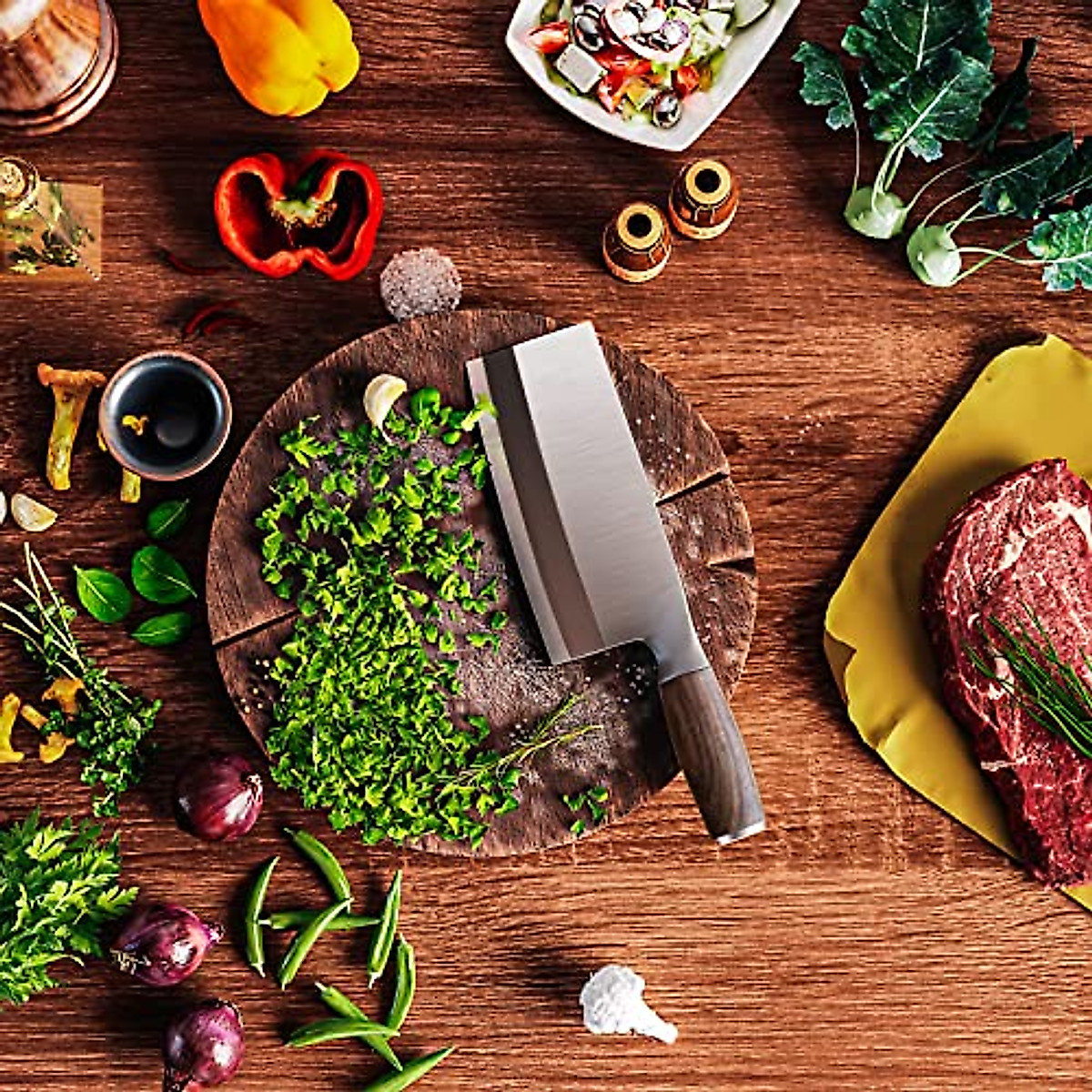 LOUISAX Vegetable Meat Cleaver Knife 7.5” Pro Chinese Chef Cleaver Butcher Knife with Forged High Carbon Steel Full Tang Ergonomic Pakkawood Handle