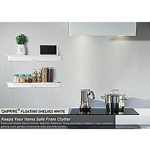 OAPRIRE Floating Shelves White Set of 2 - Damage Free Expand Wall Space - 12 Inch Command Shelf for Bedroom, Bathroom, Kitchen, Living Room, Small Acrylic Wall Shelves with Cable Clips