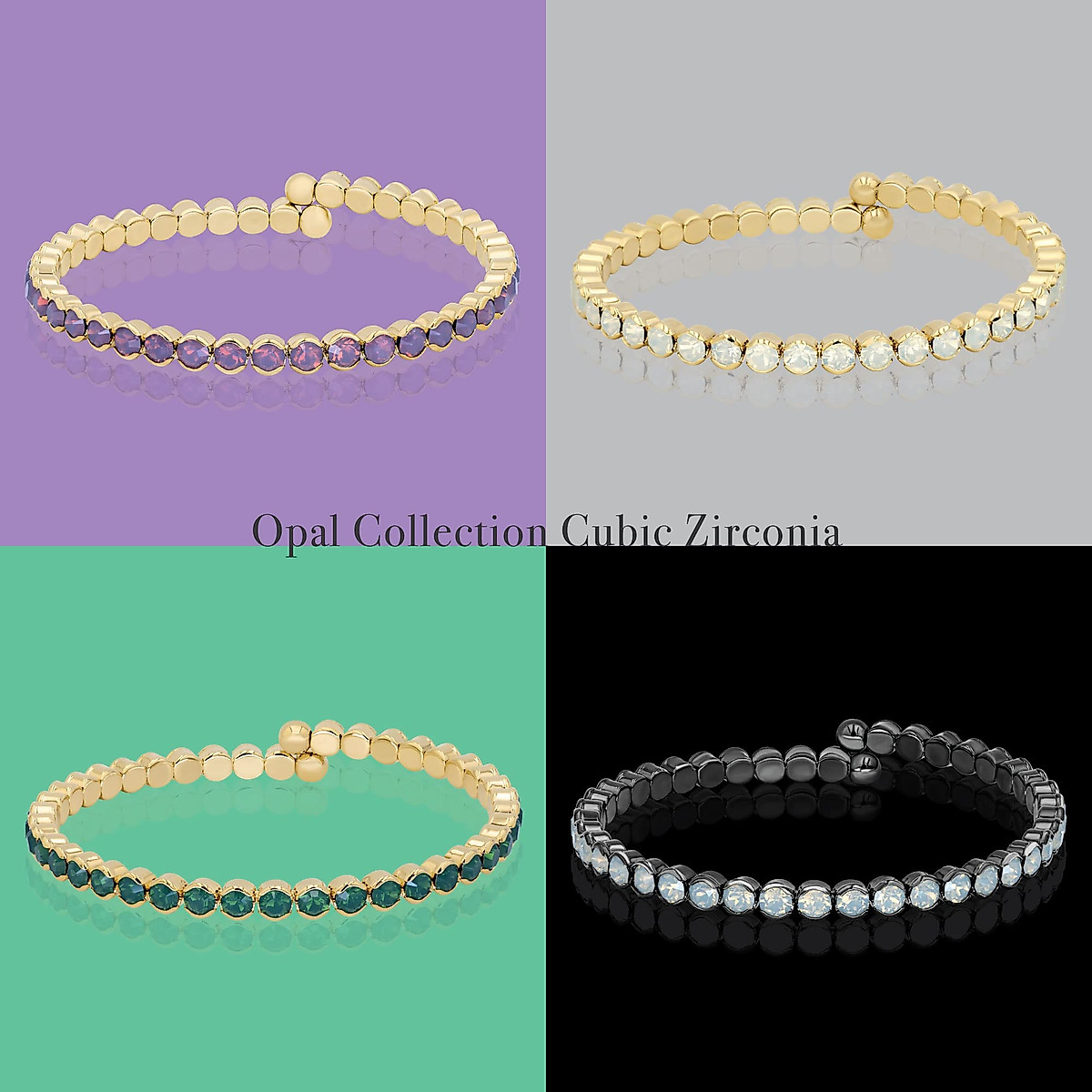 HOT JEWELRY BOX 14K Gold Plated Tennis Bracelet | Gold Bangle Jewelry Bracelets for Women | Aesthetic Accessories with Exquisite CZ and Adjustable Memory Wire for Easy Fit on Any Wrist size