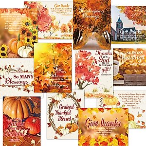 WorldBazaar Thanksgiving Greeting Cards Religious Cards with Bible Verses Envelopes 24 Pack