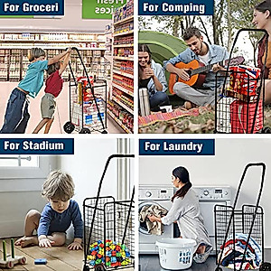 Utility Cart with Wheels to be Used as a Shopping Cart,Folding Shopping cart,Grocery Cart, Laundry Cart and Stair Climber Cart, Weighs 7.5 Pounds but Holds up to 90 Pounds, Compact and Foldable,Black