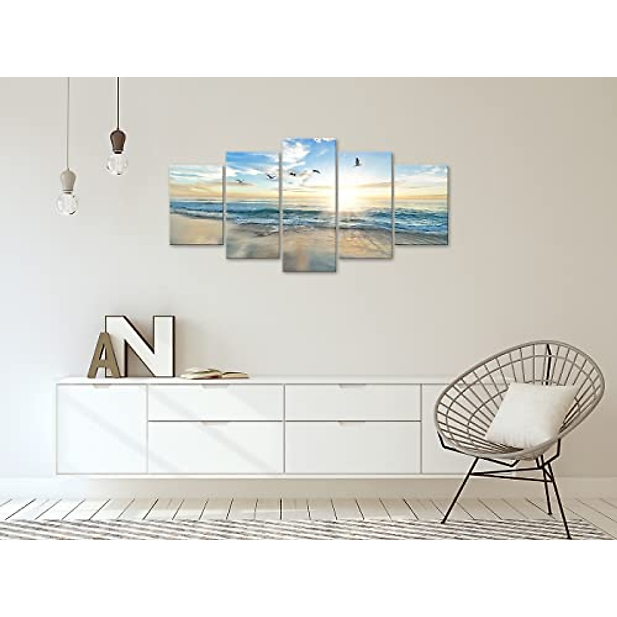 Biufo Seascape Canvas Wall Art Paintings Sunrise at Sea Print Picture Beach Ocean Artwork for Office Bedroom Living Room Wall Decor (Small)