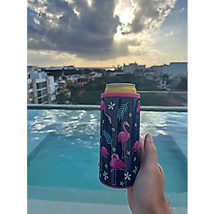 Tropical Drinkware -1 Slim Can Coozie - Insulated Slim Can Cooler for Tall Skinny Beer Cans - 12oz Truly Hard Seltzer Coozie Insulator - Metal White Claw Can Coozie