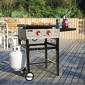 Royal Gourmet Flat Top Grill 2 Burner Outdoor Propane Gas Griddle Comal Para Tacos, Pupusas, Stove Top Grill for Gas Stove, GB2000, Black