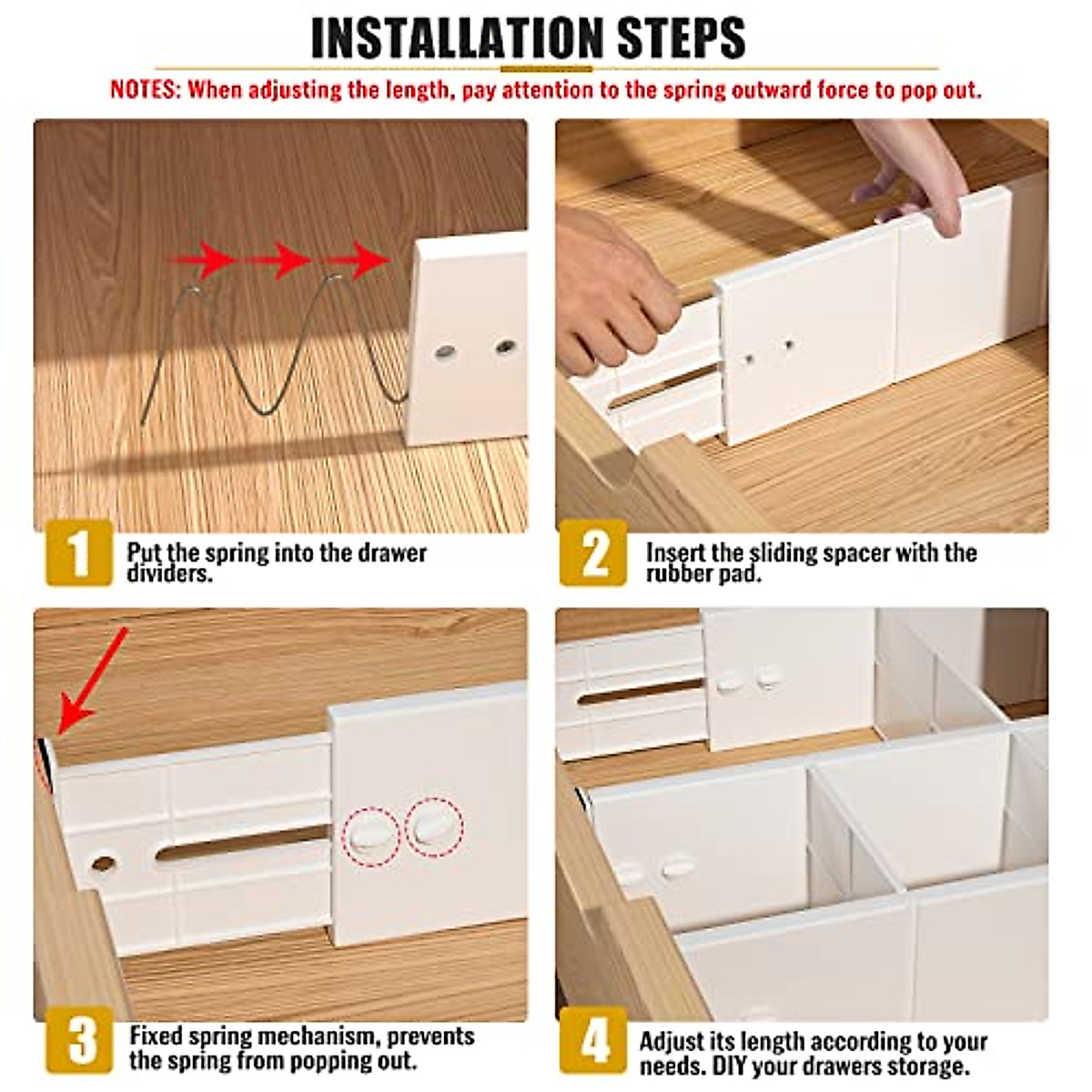 ARSTPEOE Drawer Dividers with 12 Inserts,16.9-23", Drawer Dividers for Clothes, Expandable Kitchen Drawer Organizer,Adjustable Drawer Separators for Bedroom Bathroom Dresser (6 Pack)