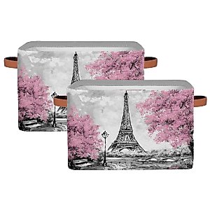 Shelf Storage Basket French Paris Eiffel Tower Canvas Large Storage Collapsible Organizer Toy Boxes Clothes Laundry Storage Bins Cubes with Handles for Closet Bedroom Nursery Home Office 2 Pack